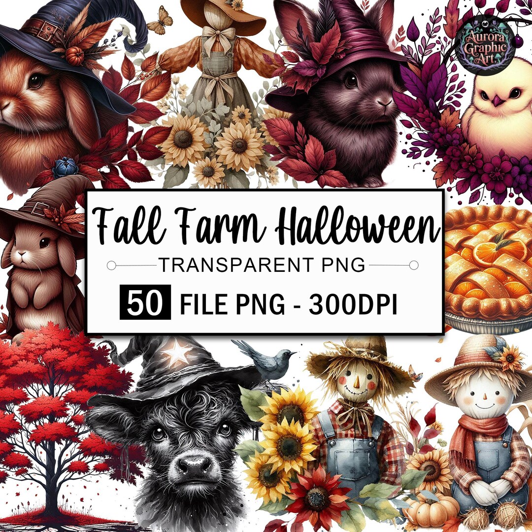 Farm Animal Clipart Bundle, Fall Farm Png, Baby Animals Clipart ...