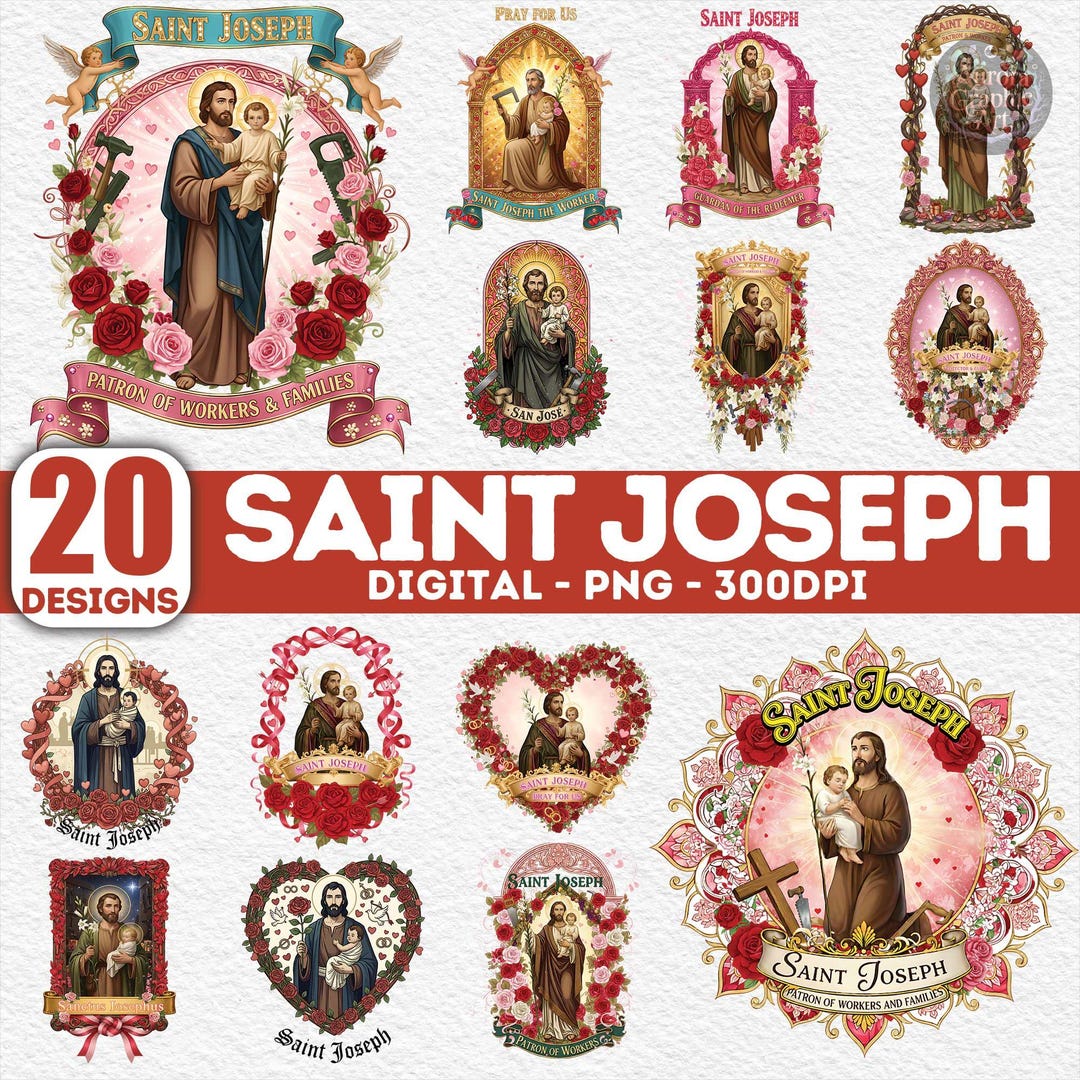 Saints of Hope Png Bundle, 20 PNG Saint Joseph, Valentine Jesus Png ...