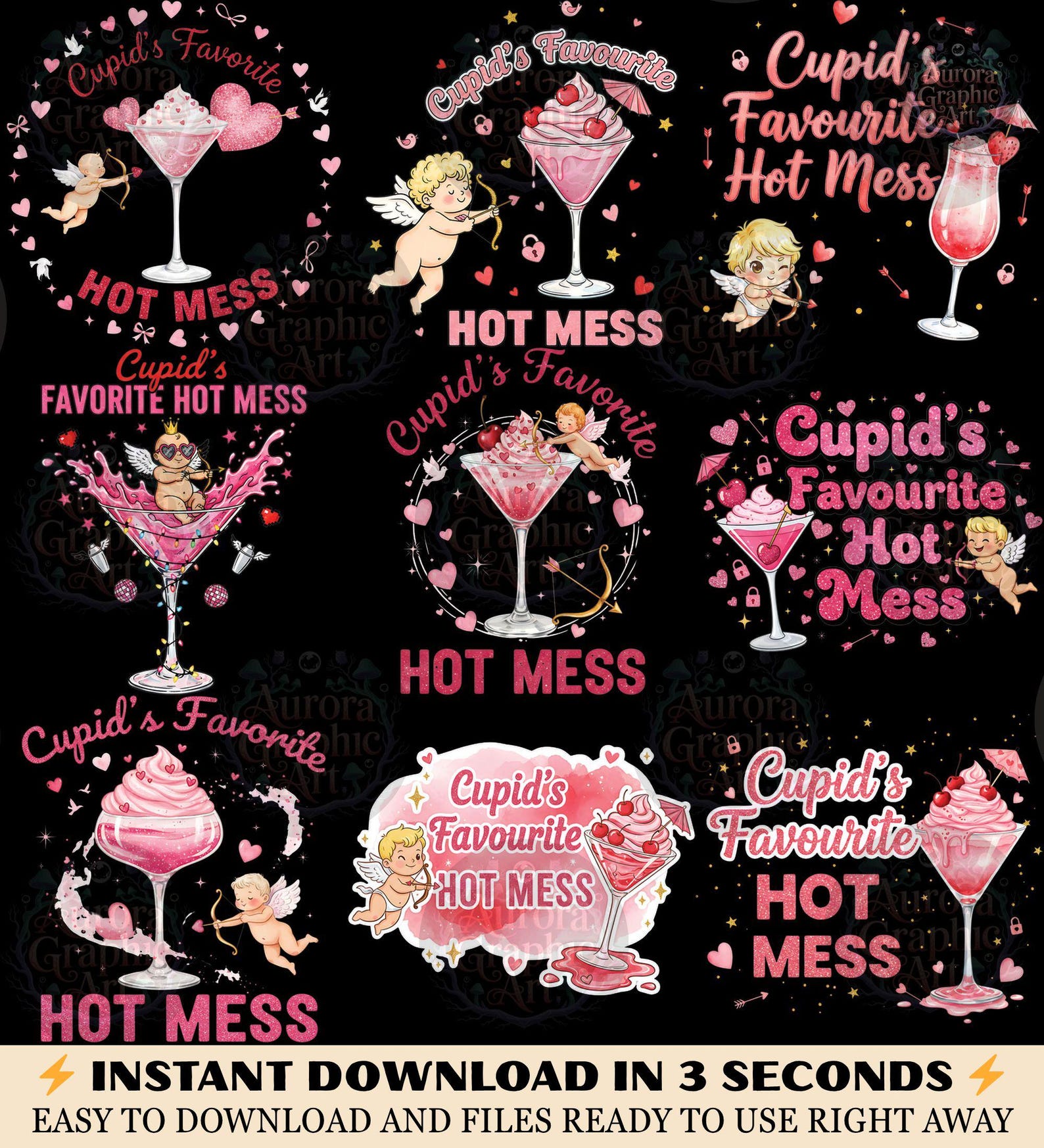 Glitter Valentines Png Bundle, 20 PNG Cupid's Hot Mess, Valentines ...