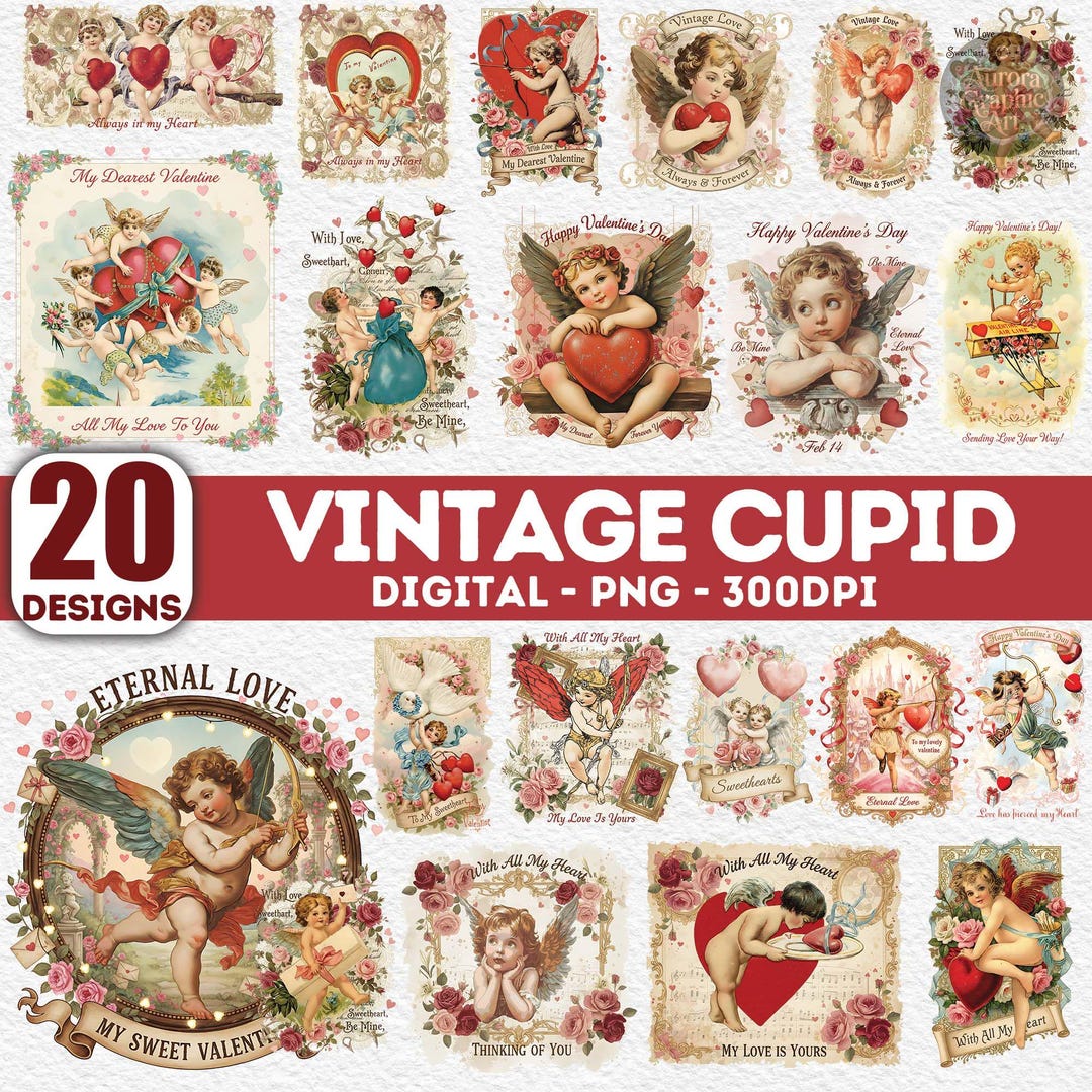 Valentines Cupid Png Bundle, 20 PNG Vintage Cupid, Valentine's Day Png ...