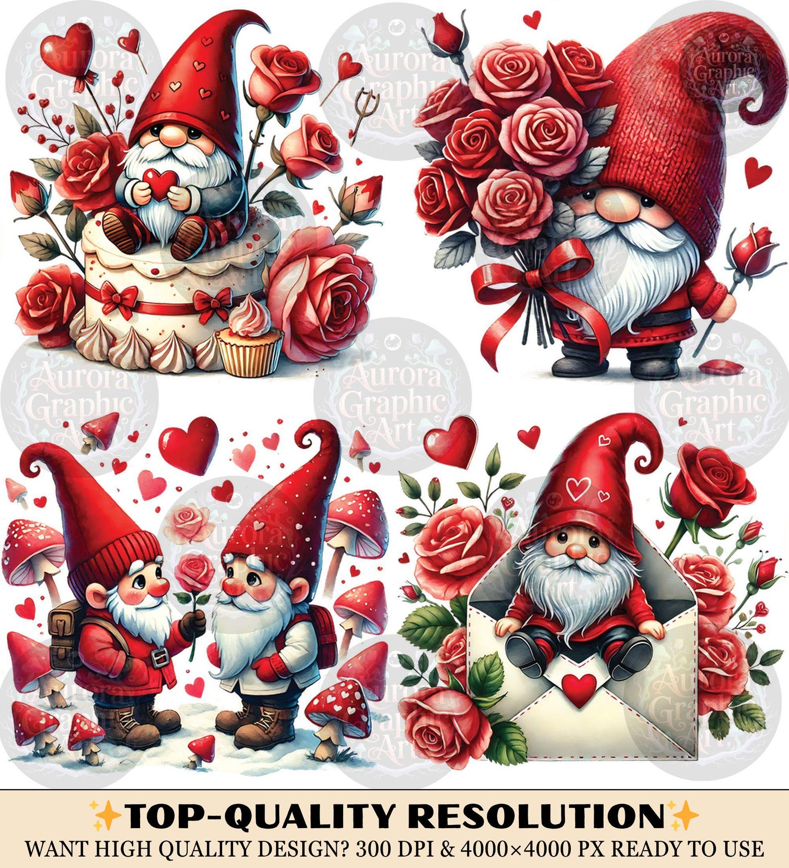 Valentine's Day Clipart Bundle, 20 PNG Valentines Gnomes, Gnome Lovers ...