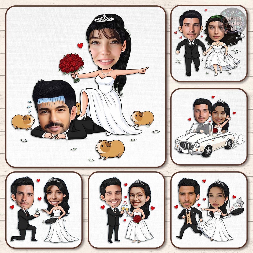Custom Wedding Face Canva Template, 10 PNG Just Married, the Bride ...