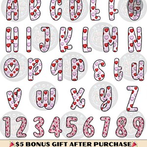 Valentines Fonts Png Bundle, 4 PNG Valentine Alphabet, Valentine Doodle ...