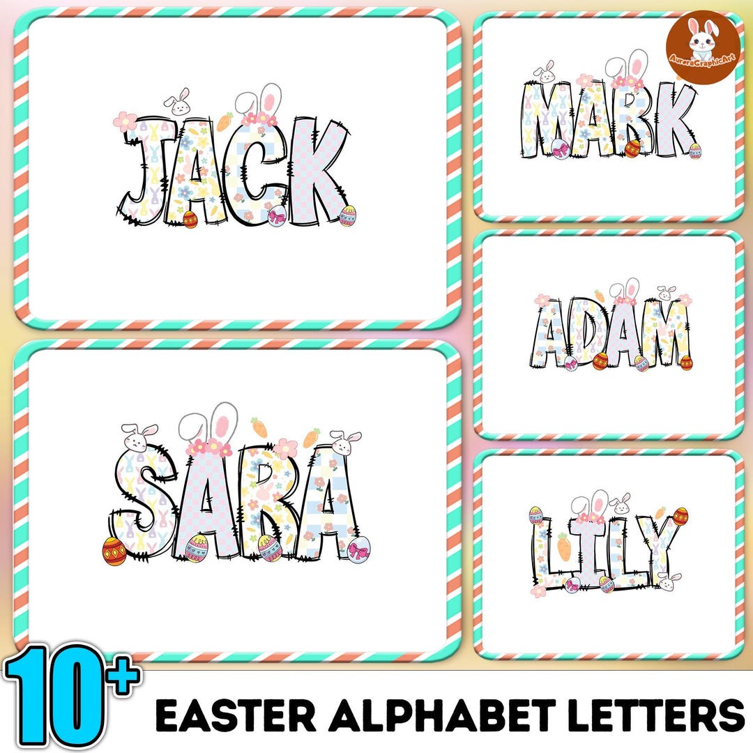 10+ Easter Day Alphabet Letters PNG Bundle, Hand Drawn Doodle Png ...