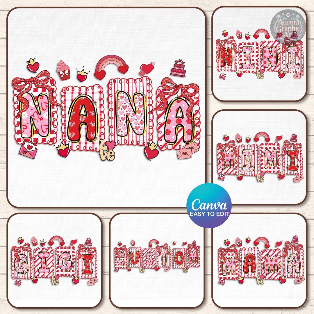 Preppy Valentine Canva Template, 4 PNG Mama Valentine, Valentine ...