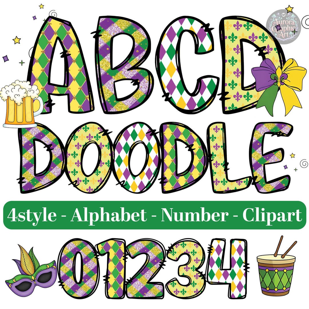 Mardi Gras Alphabet Png Bundle, 4 PNG Mardi Gras Letters, Mardi Gras ...