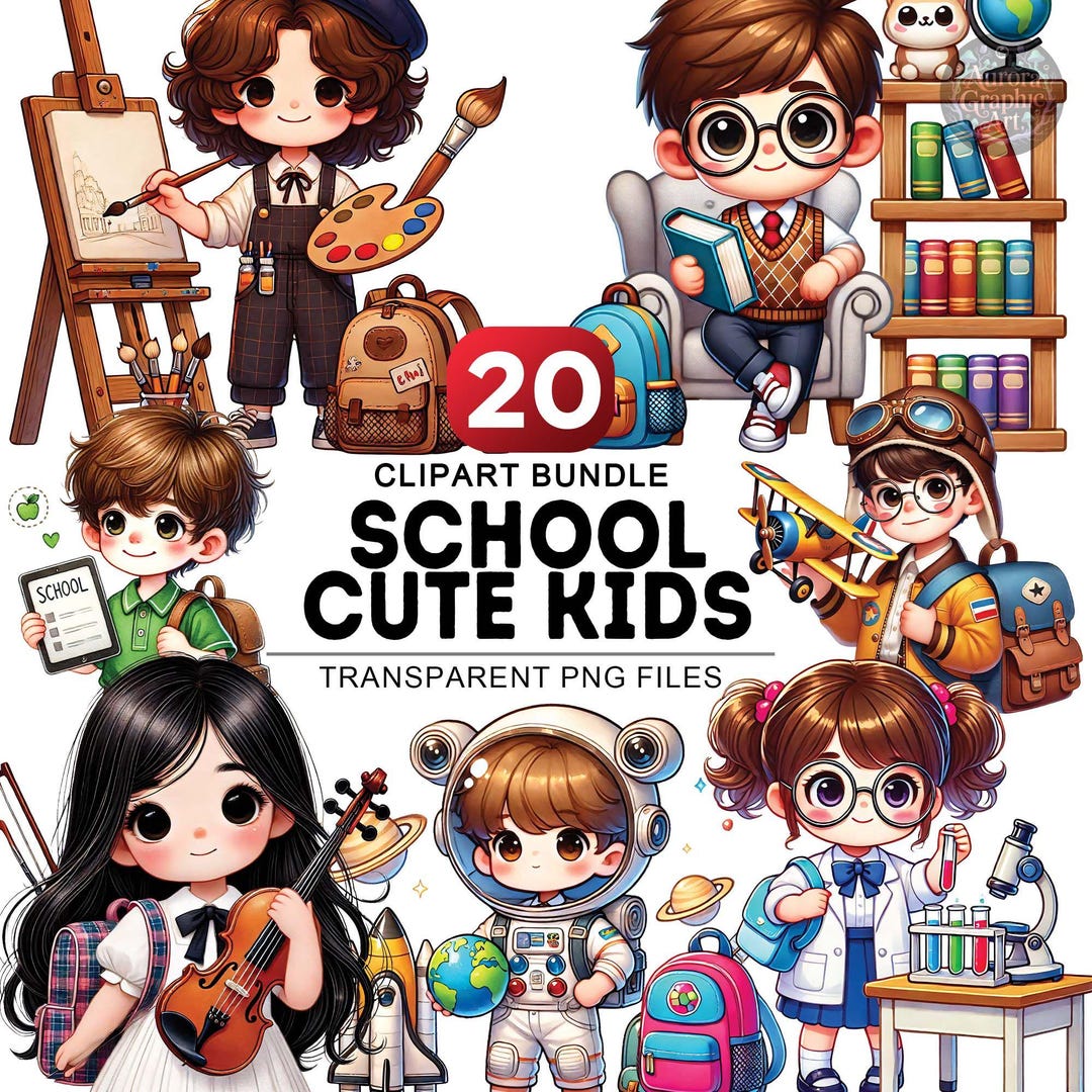 First Day of School Clipart Bundle, 20 PNG School Cute Kids, Back to ...