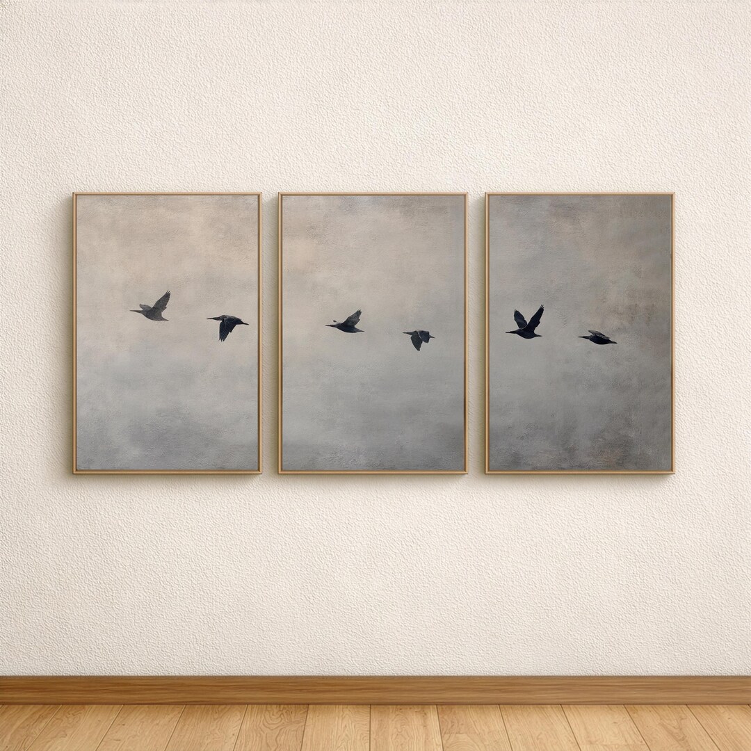 Japandi Birds Triptych Printable, Wabi Sabi Neutral Wall Art Set of 3 ...