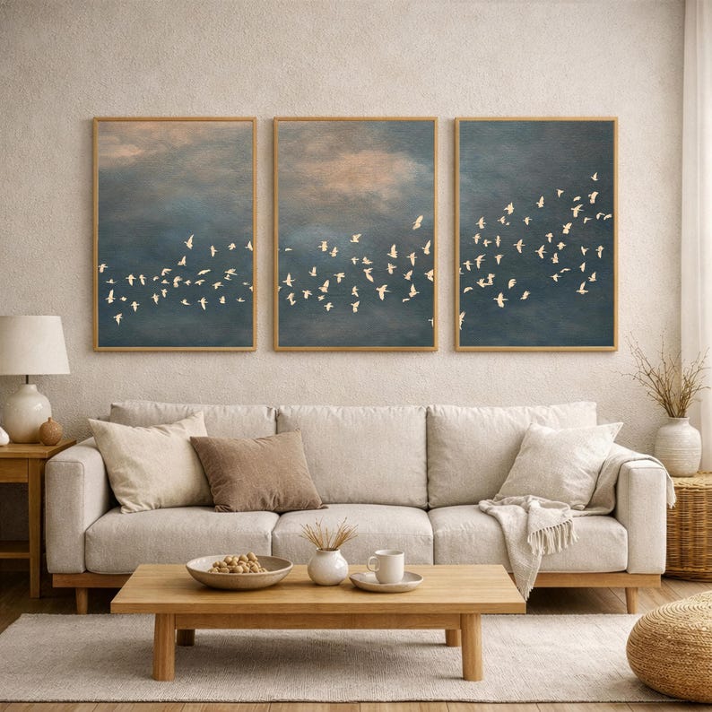 Japandi Birds Triptych, Minimalist Wall Art Set (digital Download) - Etsy