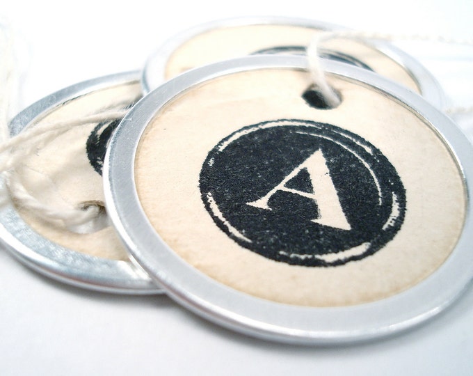 Metal Rim Tags - Round Gift Tags - Typewriter Key Letters - Tea Stained ...