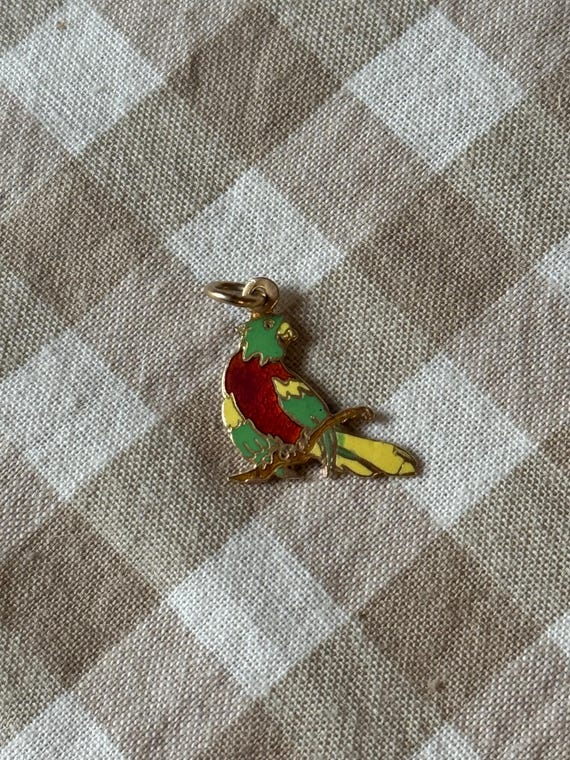 14k Gold Enamel Parrot Charm Pendant - Gem
