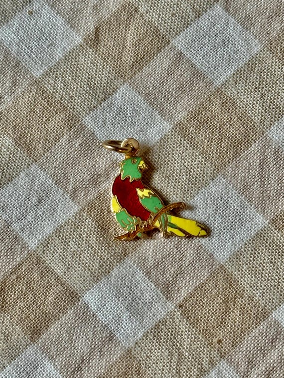 14k Gold Enamel Parrot Charm Pendant - Gem