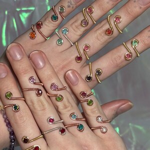 Wire Wrapped Adjustable Rings| Crystal Beading| Midi Ring | Wire Ring ...