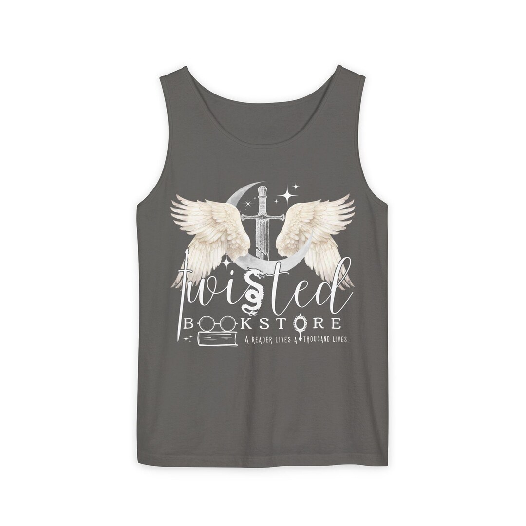 Twisted Bookstore Design, Book Lover's Garment-dyed Tank Top, Perfect for Summer Reading, Casual ...