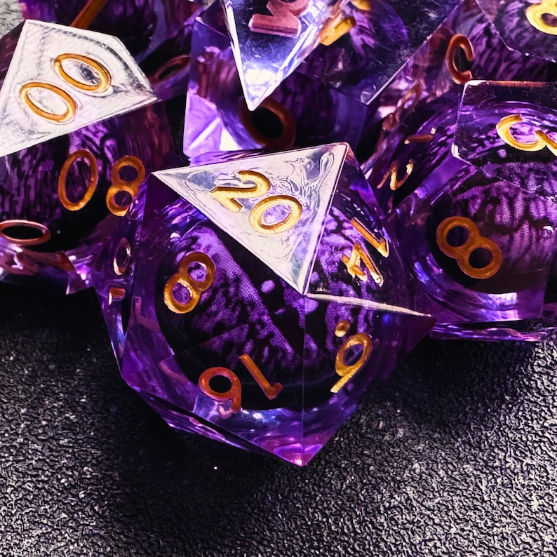 Mystic Dragon's Gaze Dice Set: Liquid Core Resin Sharp Edge Dnd Dice - Etsy