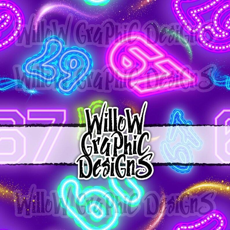 Neon 67 - Seamless Pattern Old School Neon Sign Design of Numbers Six ...