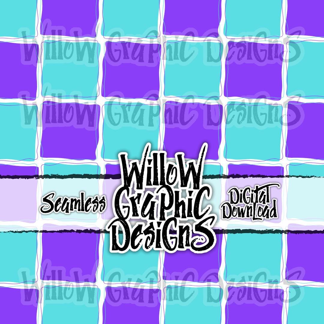 Cubes Aqua & Purple - Seamless Pattern Rough Drawn Square Cubes With ...