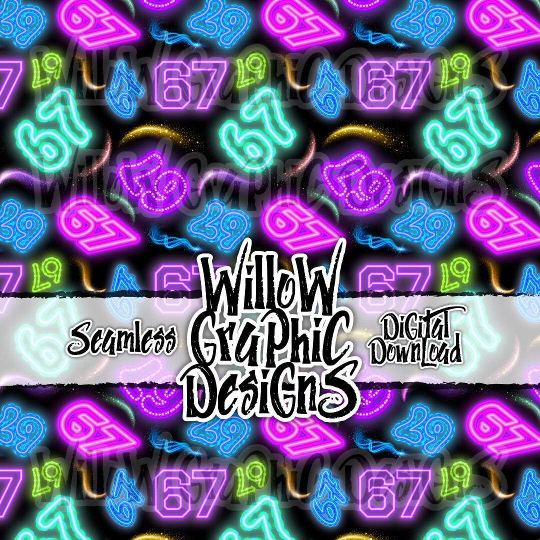 Neon 67 - Seamless Pattern Old School Neon Sign Design of Numbers Six ...