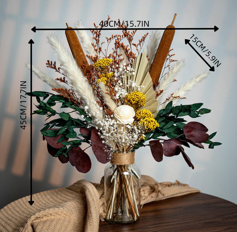 Boho Dried Flower Arrangement: Typha, Reeds & Eucalyptus - Etsy