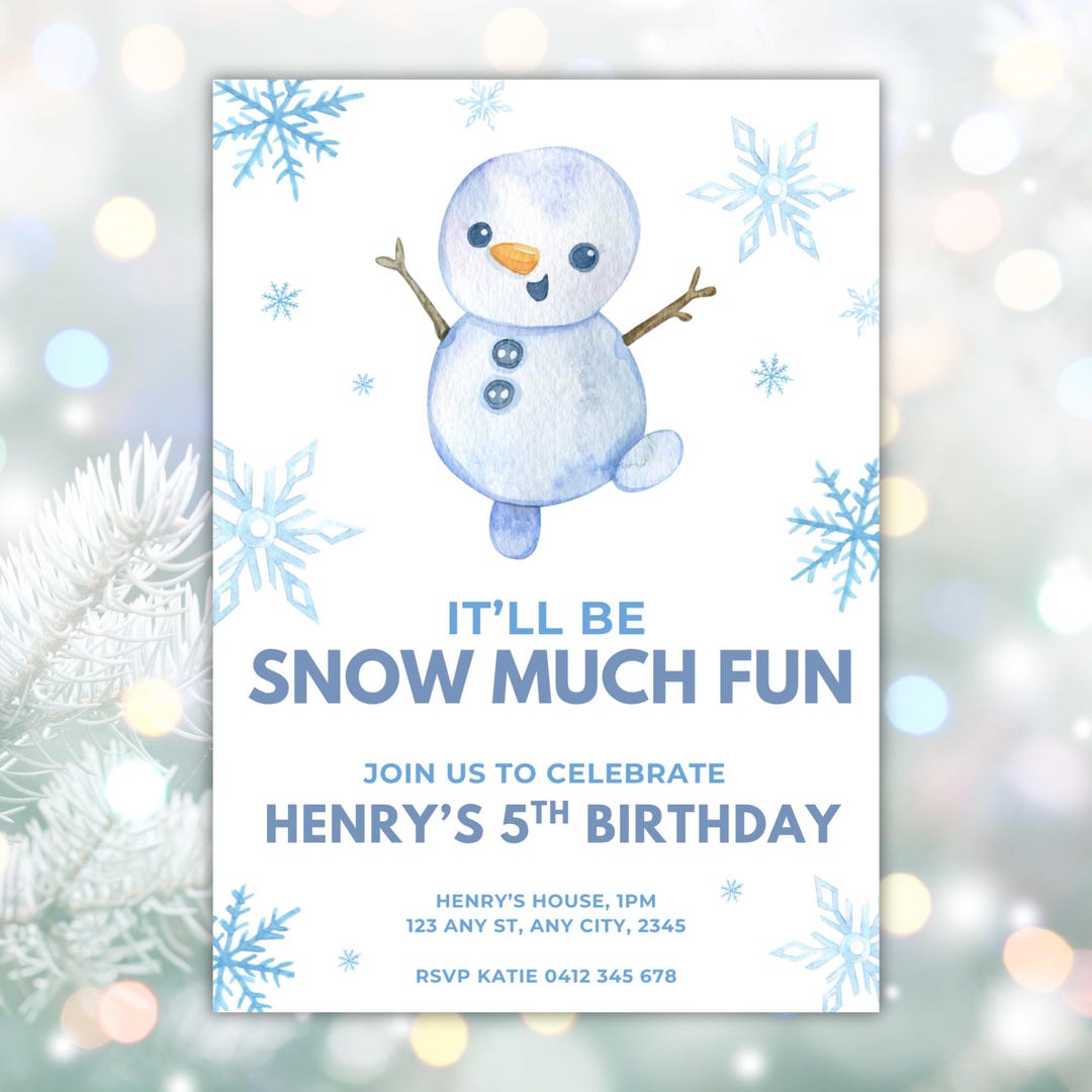 Editable Snowman Birthday Invitation, Boy Winter Party Invite, Snow ...