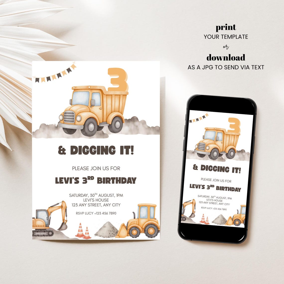 Editable Digger Invitation, 3rd Birthday Party Theme, 3 and Digging It ...