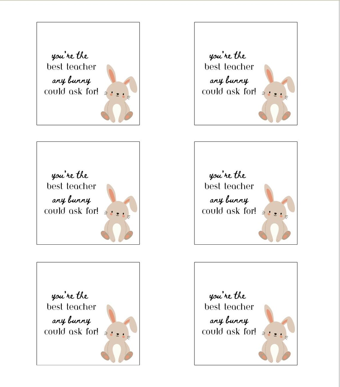 Best Teacher Easter Bunny Gift Tag, Printable Easter Tag, Teacher ...
