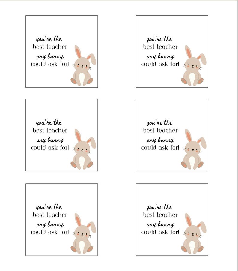 Best Teacher Easter Bunny Gift Tag, Printable Easter Tag, Teacher ...