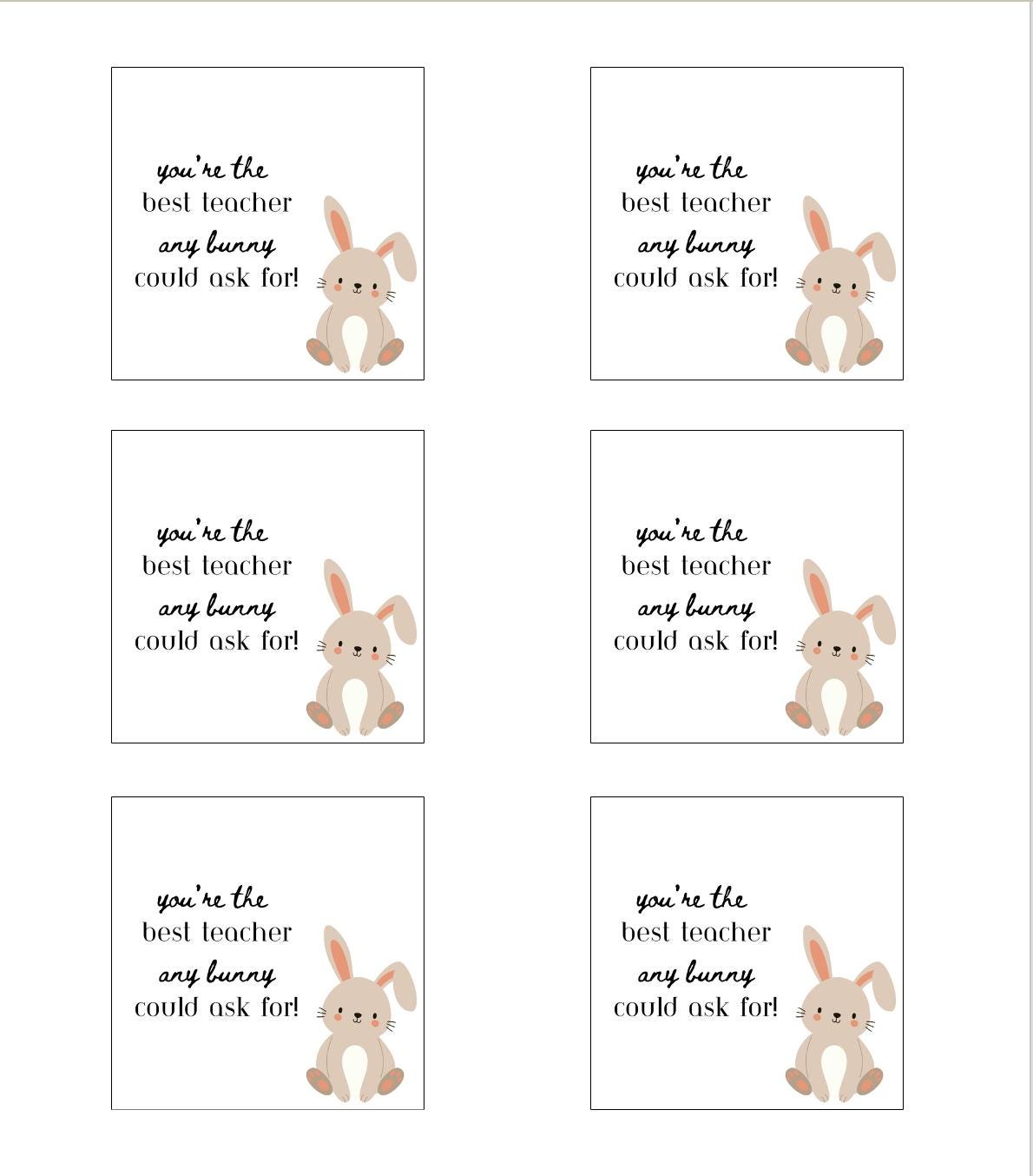 Best Teacher Easter Bunny Gift Tag, Printable Easter Tag, Teacher ...