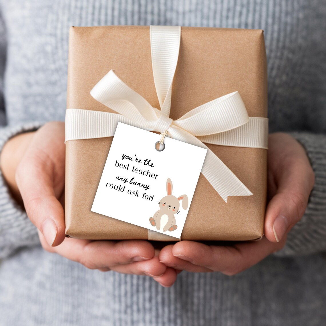 Best Teacher Easter Bunny Gift Tag, Printable Easter Tag, Teacher ...