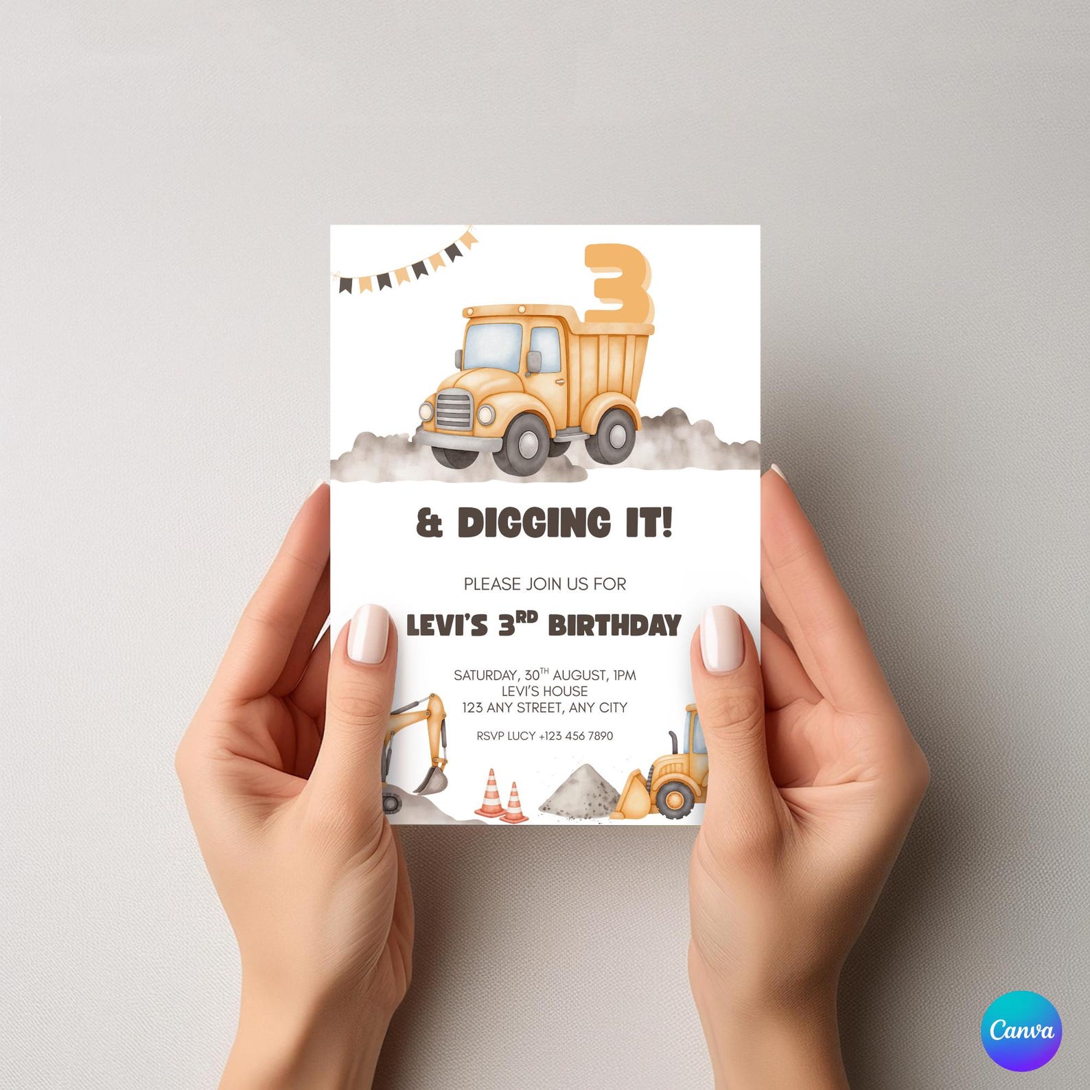 Editable Digger Invitation, 3rd Birthday Party Theme, 3 and Digging It ...