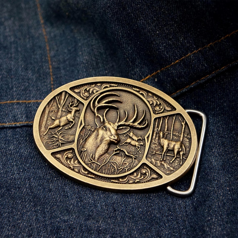 Vintage Oval Deer Belt Buckle: Silver & Gold Hunting Gift - Etsy