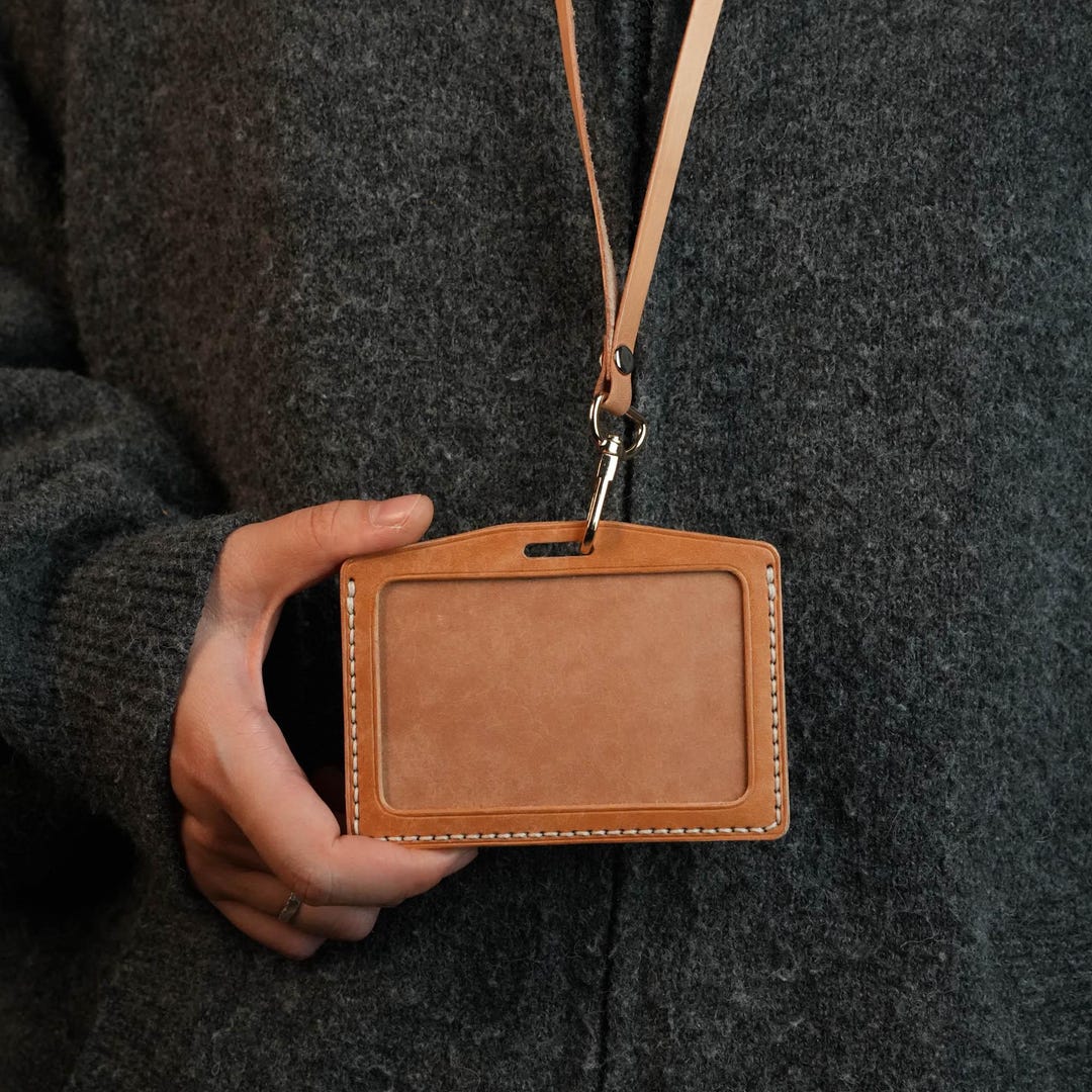 Leather Badge Hanger Holder, Badge Sleeve Card Holder, Leather Name ...