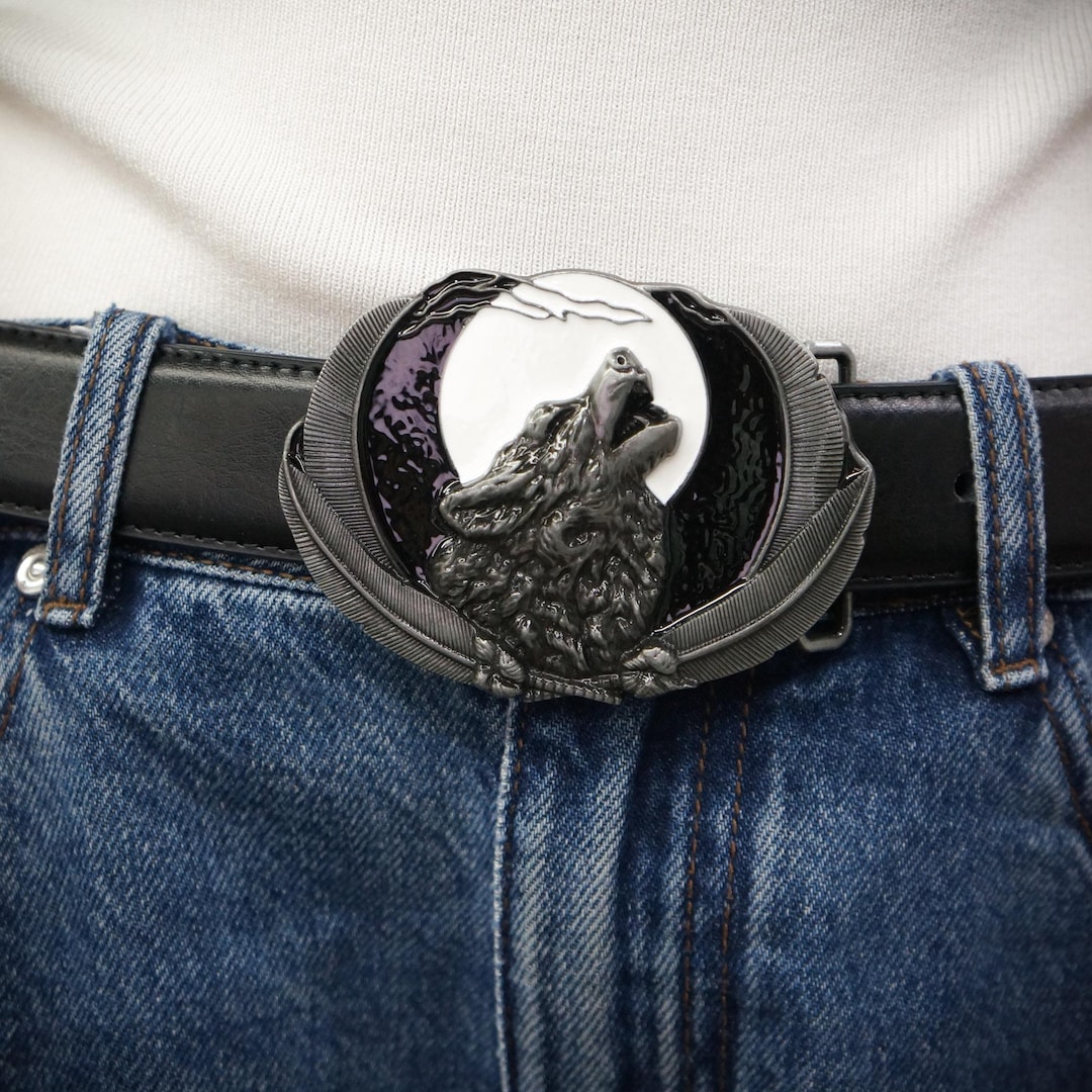Wolf Howling at Moon Belt Buckle: Western Feather Accent, DIY Kit - Etsy
