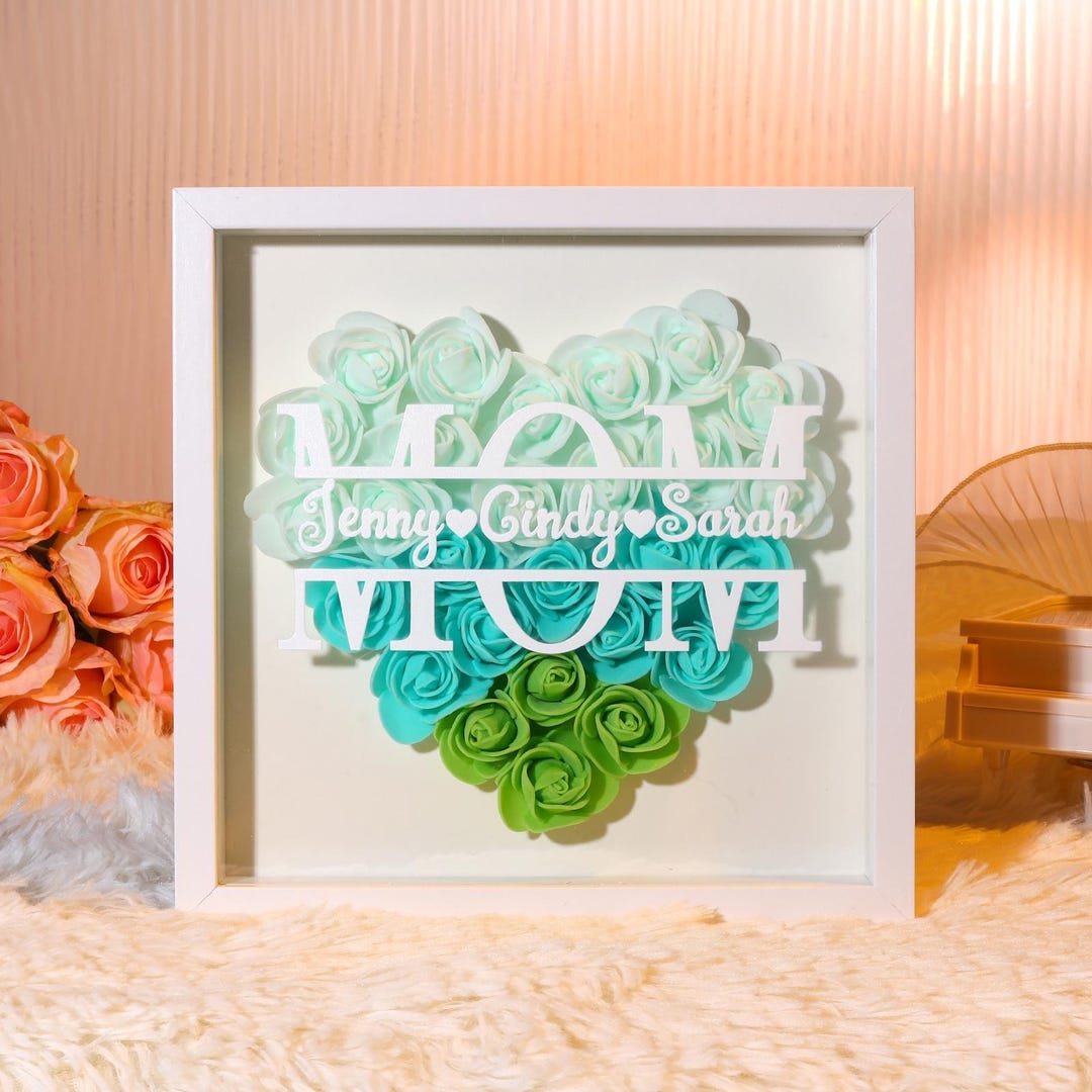 Custom Roses Heart Shadow Box for Mom, Personalized Flower Shadowbox ...