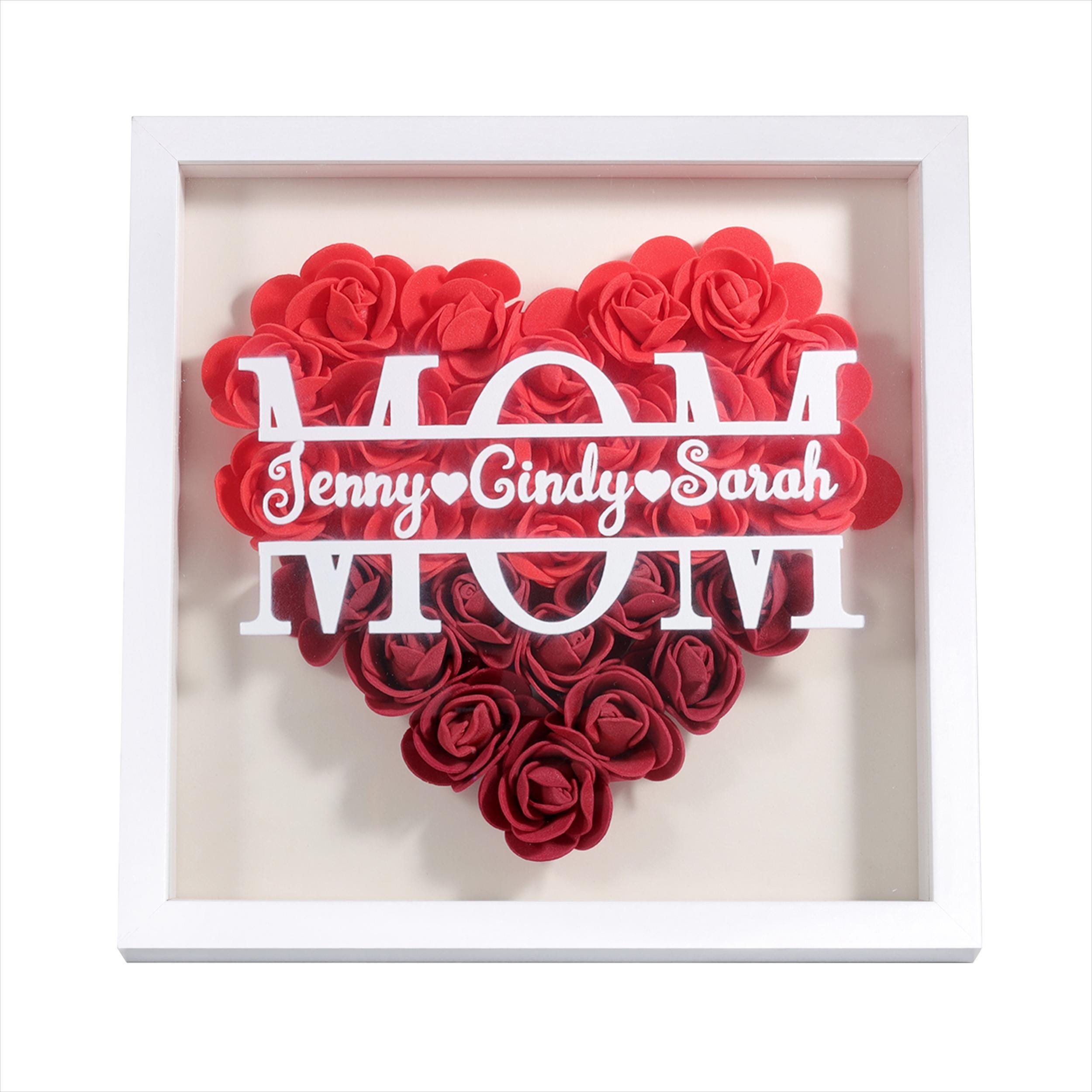 Custom Roses Heart Shadow Box for Mom, Personalized Flower Shadowbox ...