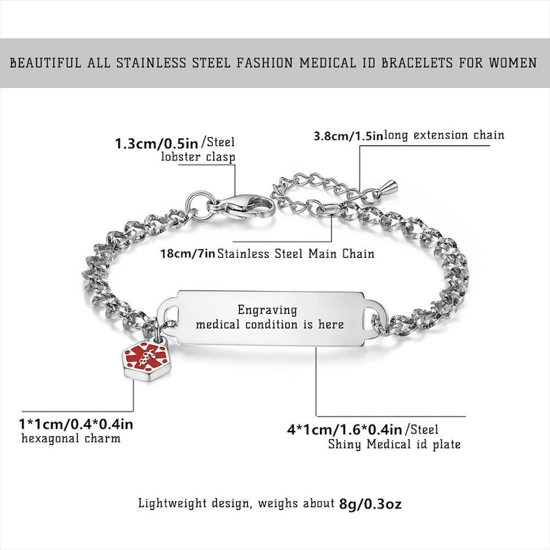 Custom Engraved Medical Alert Bracelet, Hypoallergenic Emergency ID ...
