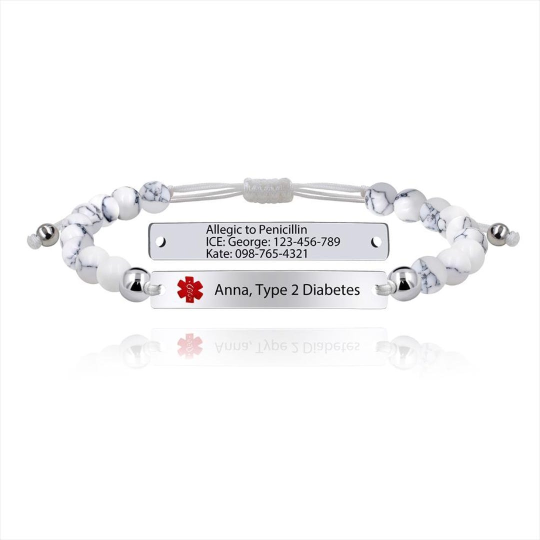 Personalized Beaded Medical Alert Bracelet for Women - Custom Engraved ...