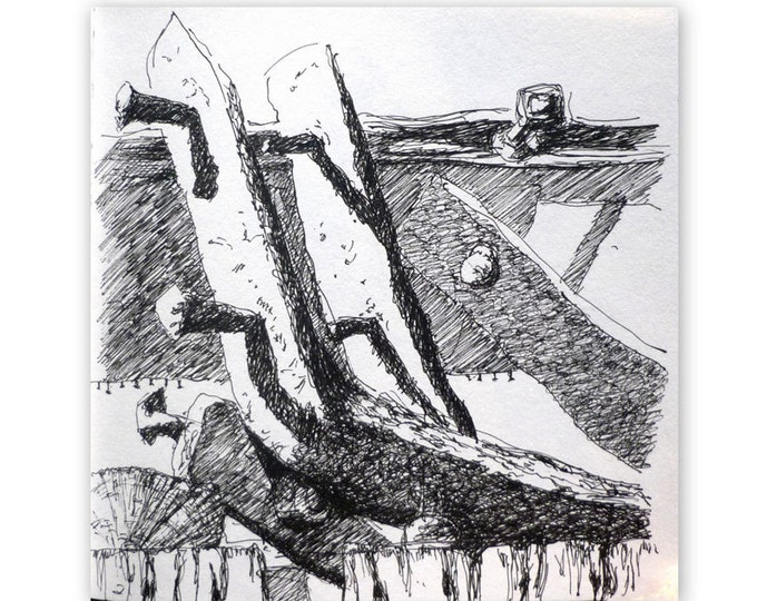 Ink Drawing, 'rusted Iron', Original Drawing, Black and White, 7x7 ...
