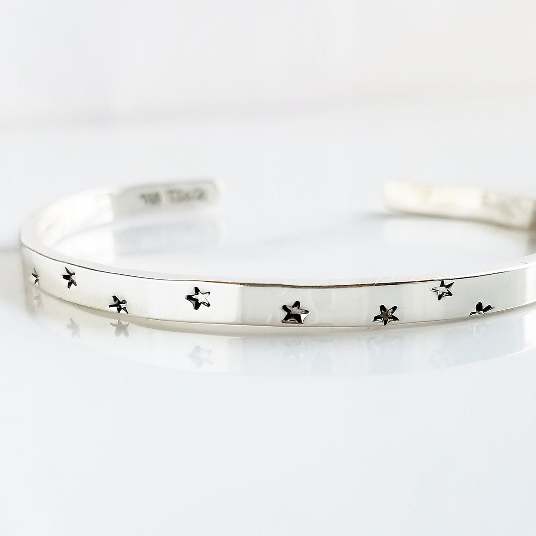 Silver Star Cuff W/ Secret Message . Hand Stamped Solid Sterling Silver ...