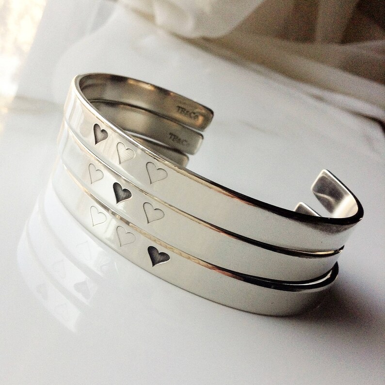 Sister Heart Bracelet Set . Personalized Heart Jewelry Cuff . | Etsy
