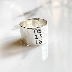 Anniversary Birthday Date Ring . Solid Sterling Silver Ring . Wide Band ...