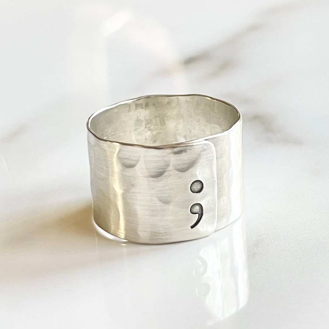 Semicolon Ring . Solid Sterling Silver Ring . Personalized Adjustable ...