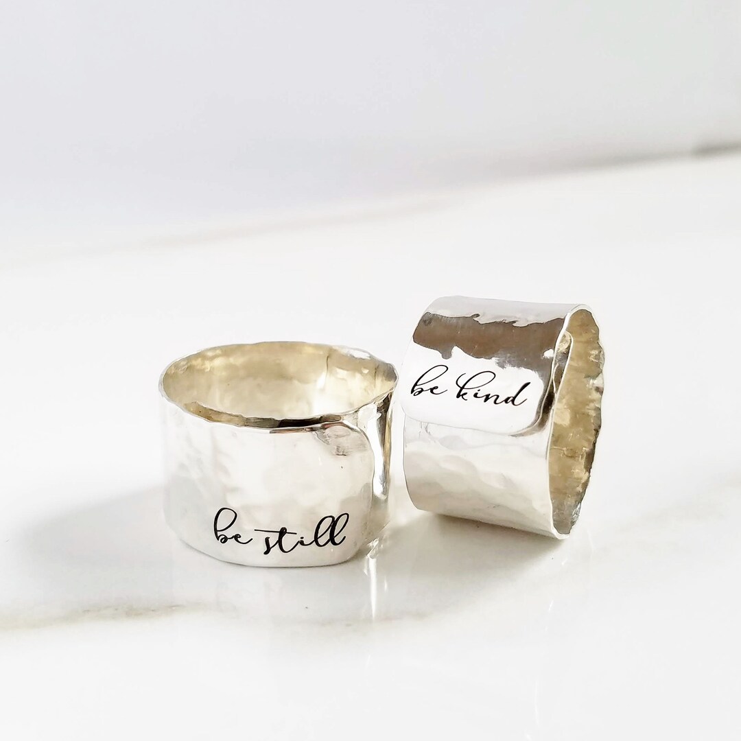 Sterling Silver Adjustable Ring . Personalized Name Ring . Hammered ...