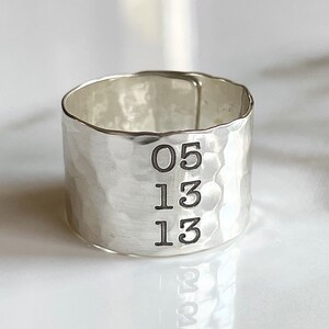 Anniversary Birthday Date Ring . Solid Sterling Silver Ring . Wide Band ...