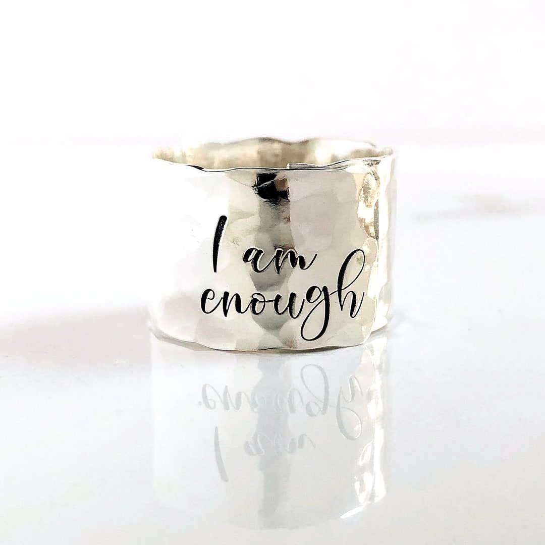 I Am Enough Ring . 1/2" Sterling Silver Adjustable I Am Enough .925 ...