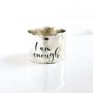 I Am Enough Ring . 1/2" Sterling Silver Adjustable I Am Enough .925 ...