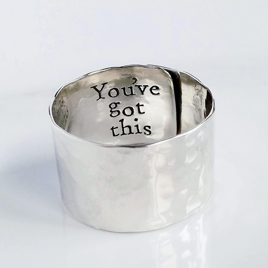 1/2" You've Got This Ring . Sterling Silver Secret Message Ring . Wide ...