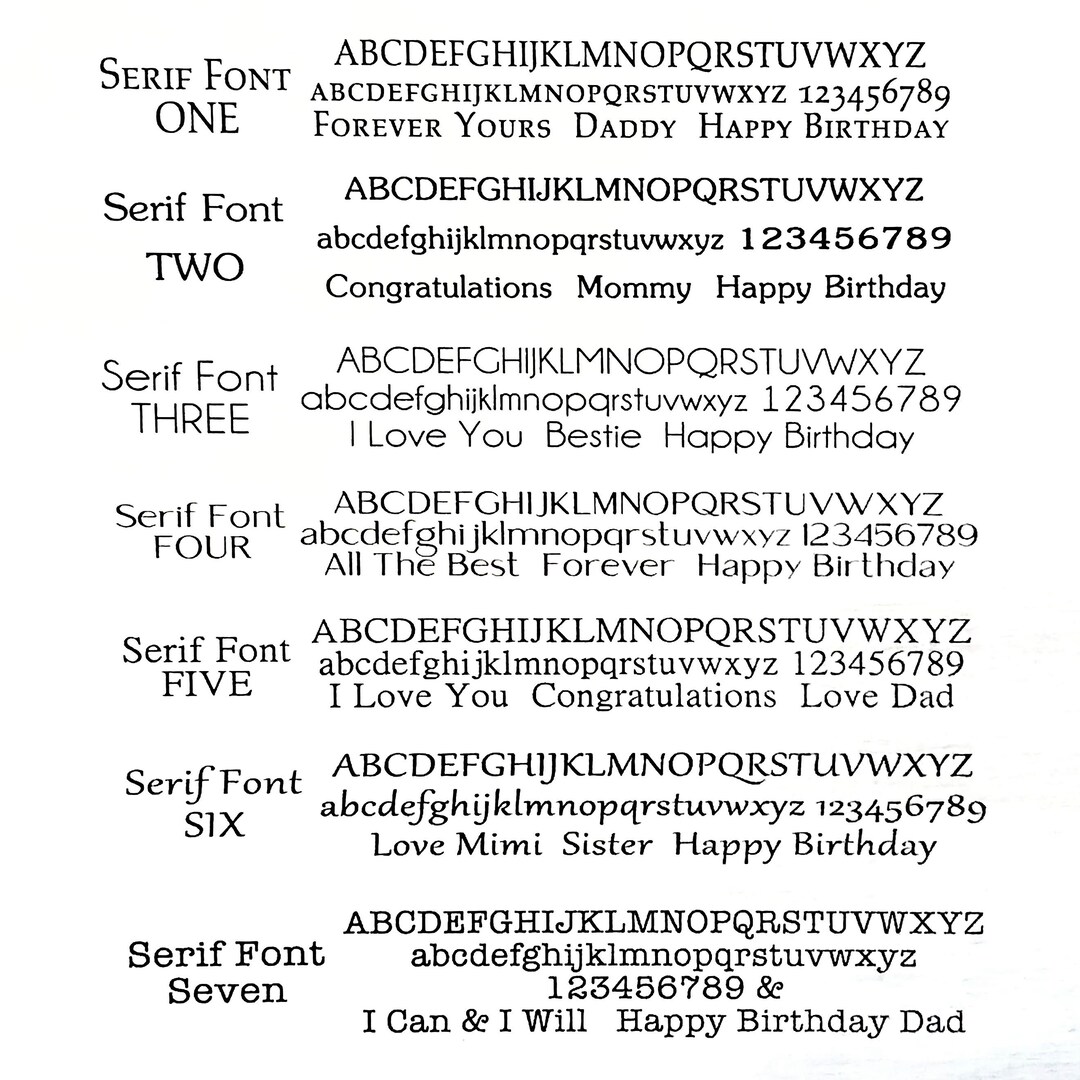 Images and Laser Engraved Font Options . Tatum Bradley & Company - Etsy