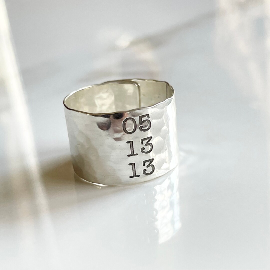 Anniversary Birthday Date Ring . Solid Sterling Silver Ring . Wide Band ...