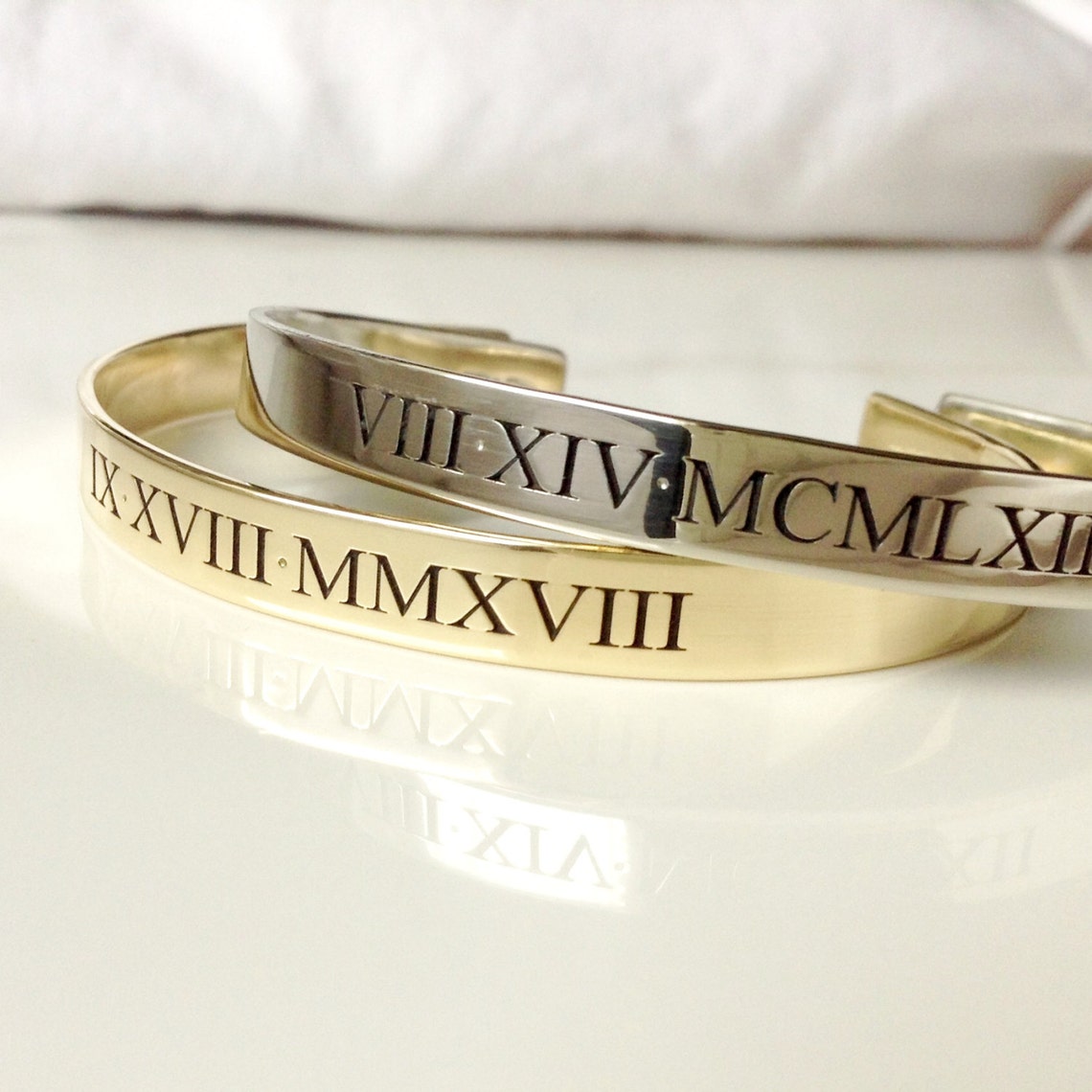 Engraved Roman Numeral Cuff . Personalized Anniversary Gift - Etsy